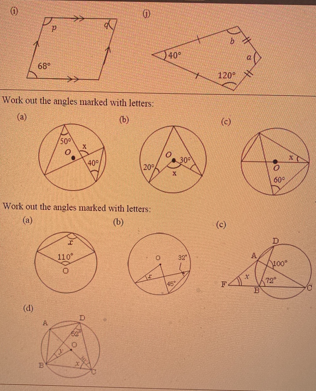 Work out the angles marked with letters: | StudyX