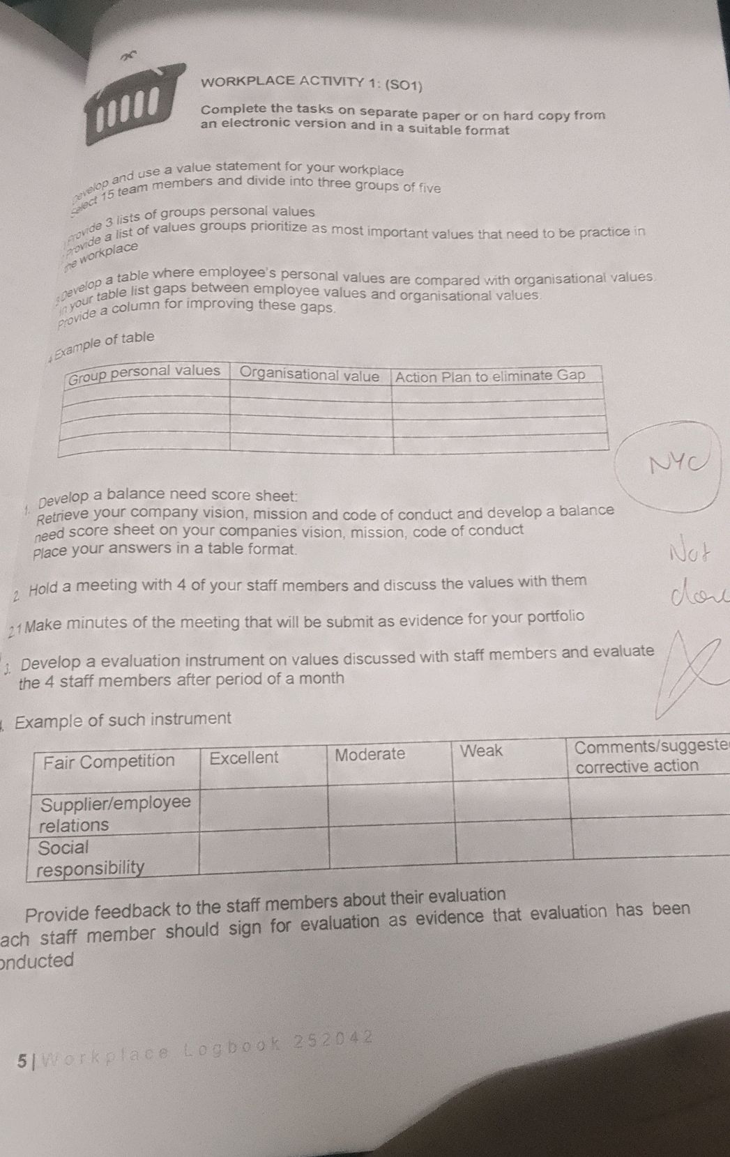 WORKPLACE ACTIVITY 1: (SO1) Complete the | StudyX