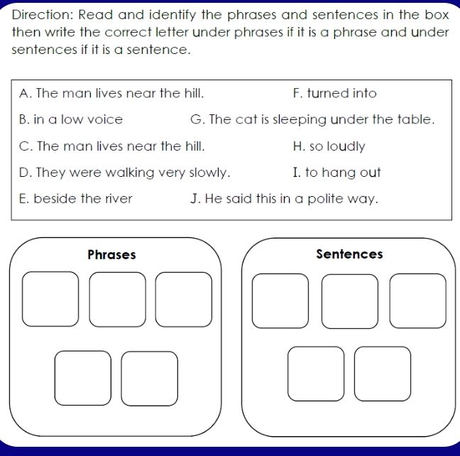 Direction: Read and identify the phrases and