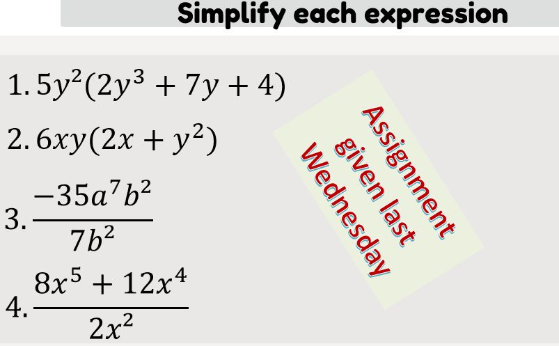 Simplify each expression 1. $5y^2(2y^3 + | StudyX