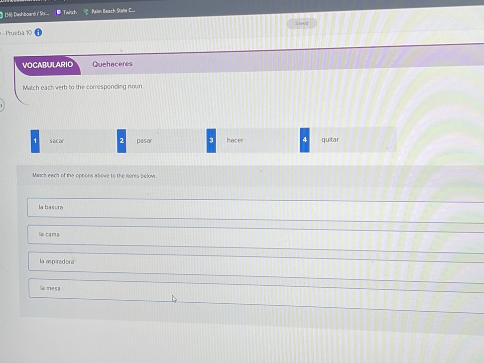 Match each verb to the corresponding noun. | StudyX
