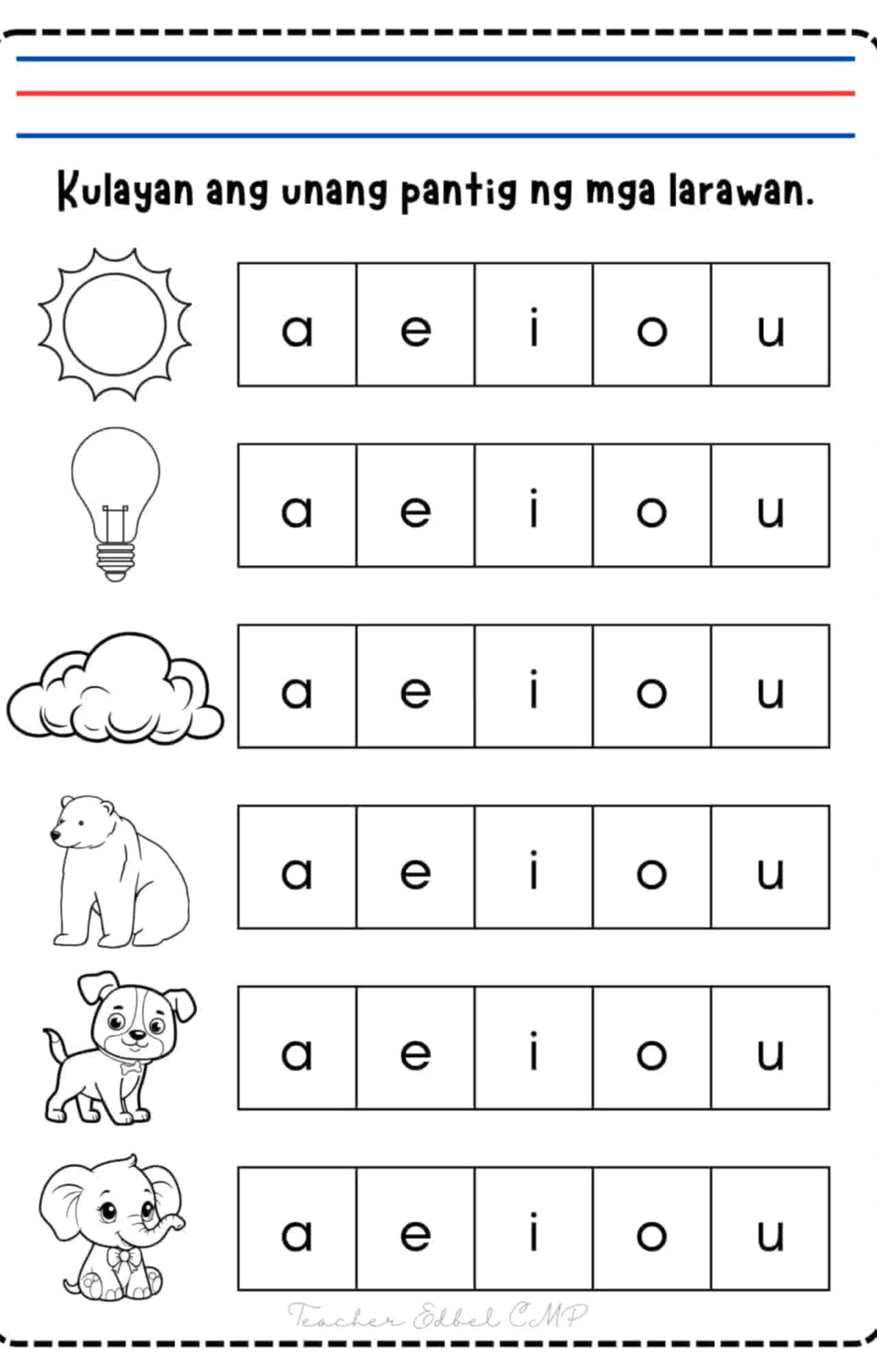 Kulayan ang unang pantig ng mga larawan. | | StudyX