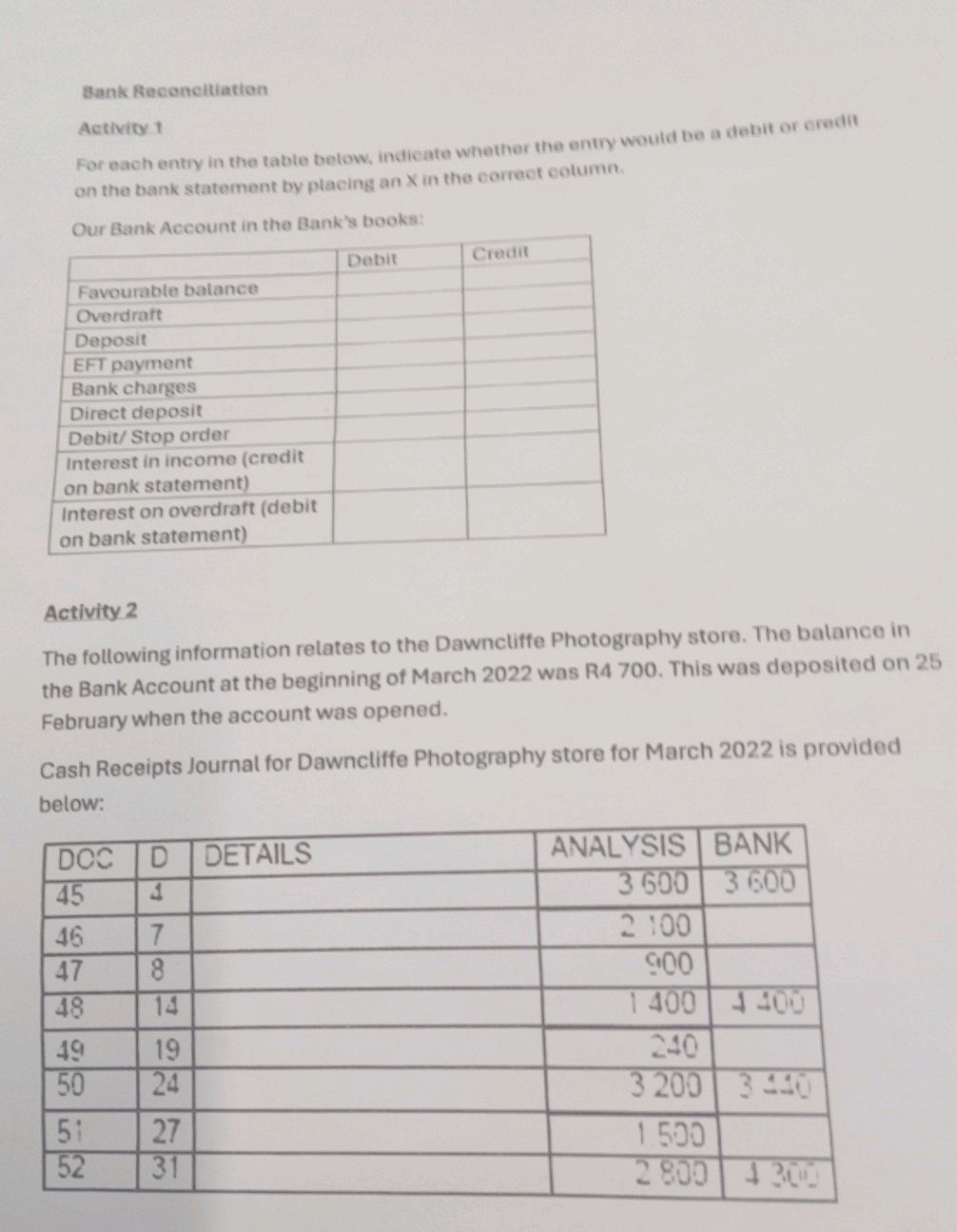 Activity 1 For each entry in the table | StudyX