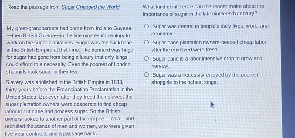 Read the passage from Sugar Changed the | StudyX