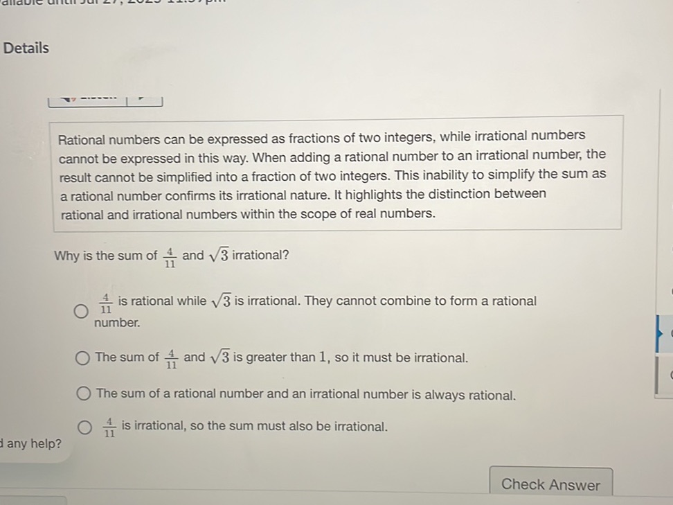 Why is the sum of $ {4}{11}$ and $ {3}$ | StudyX