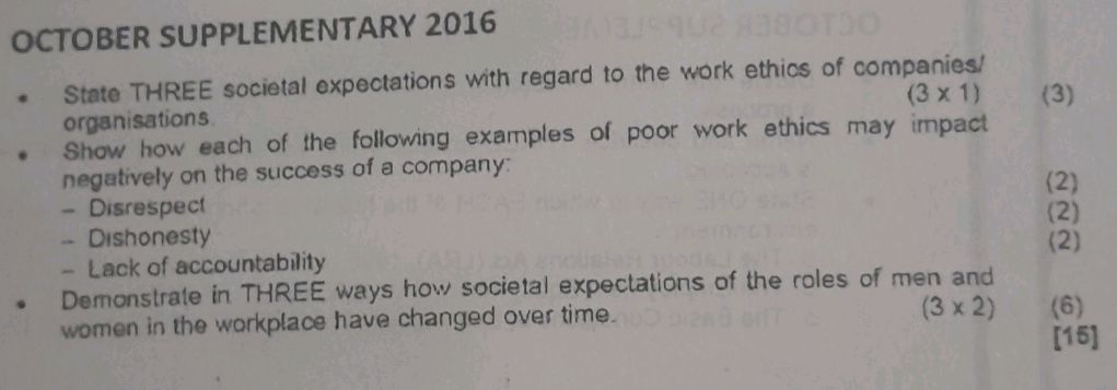 State THREE societal expectations with