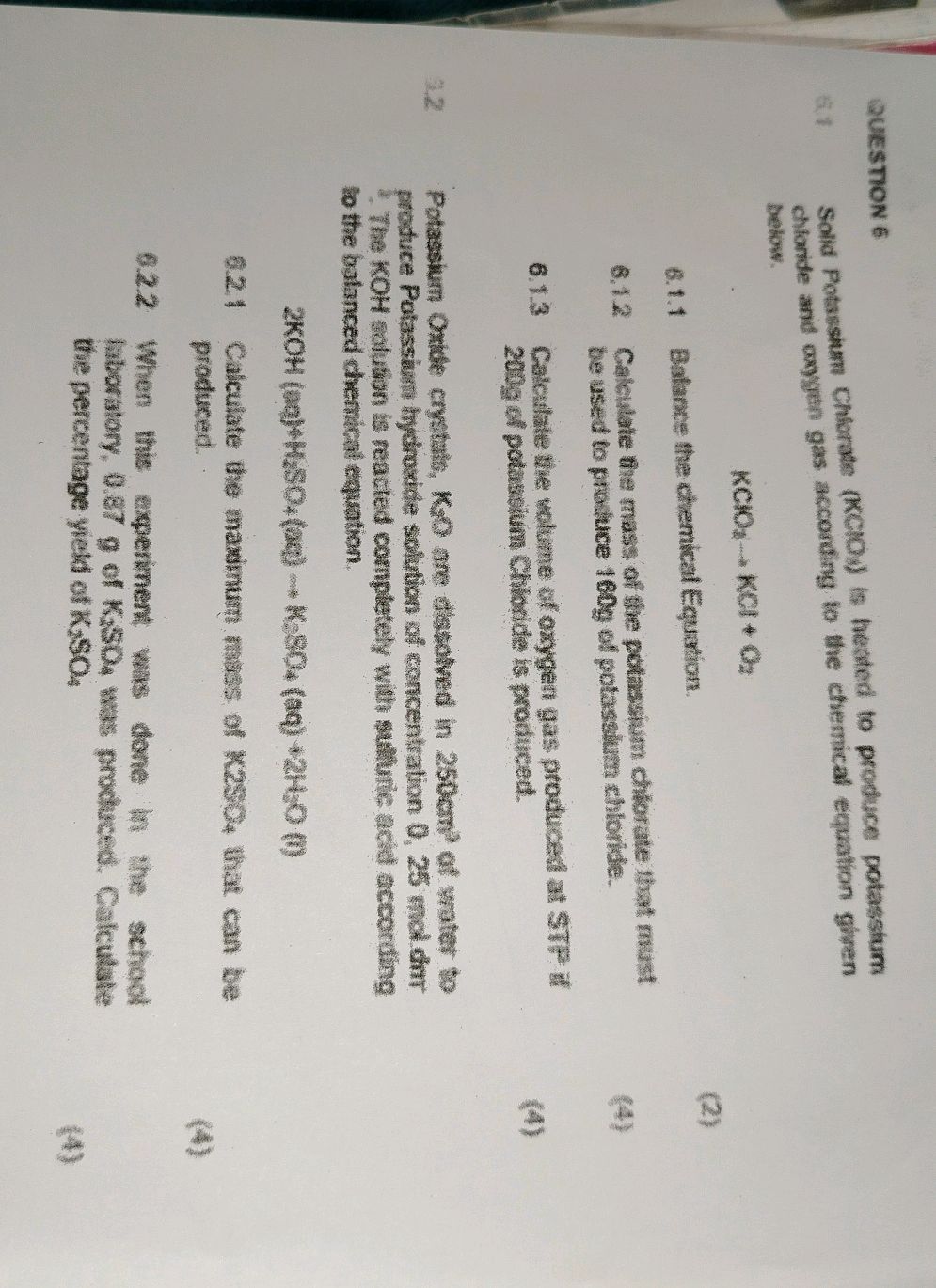 QUESTION 6 Solid Potassium Chlorate (KClO₃) | StudyX
