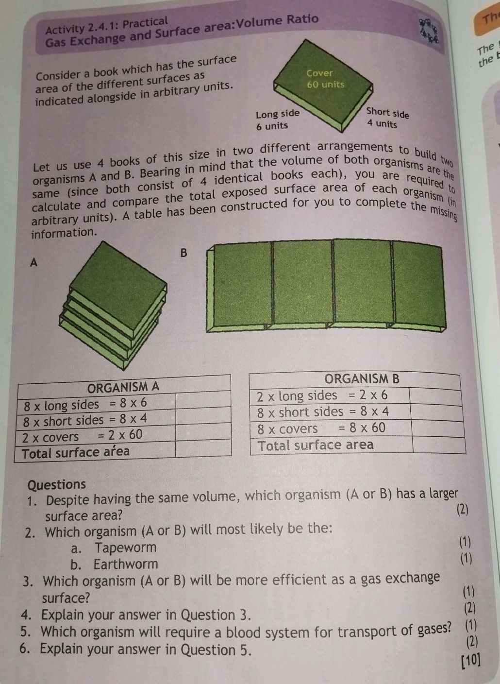 Consider a book which has the surface area