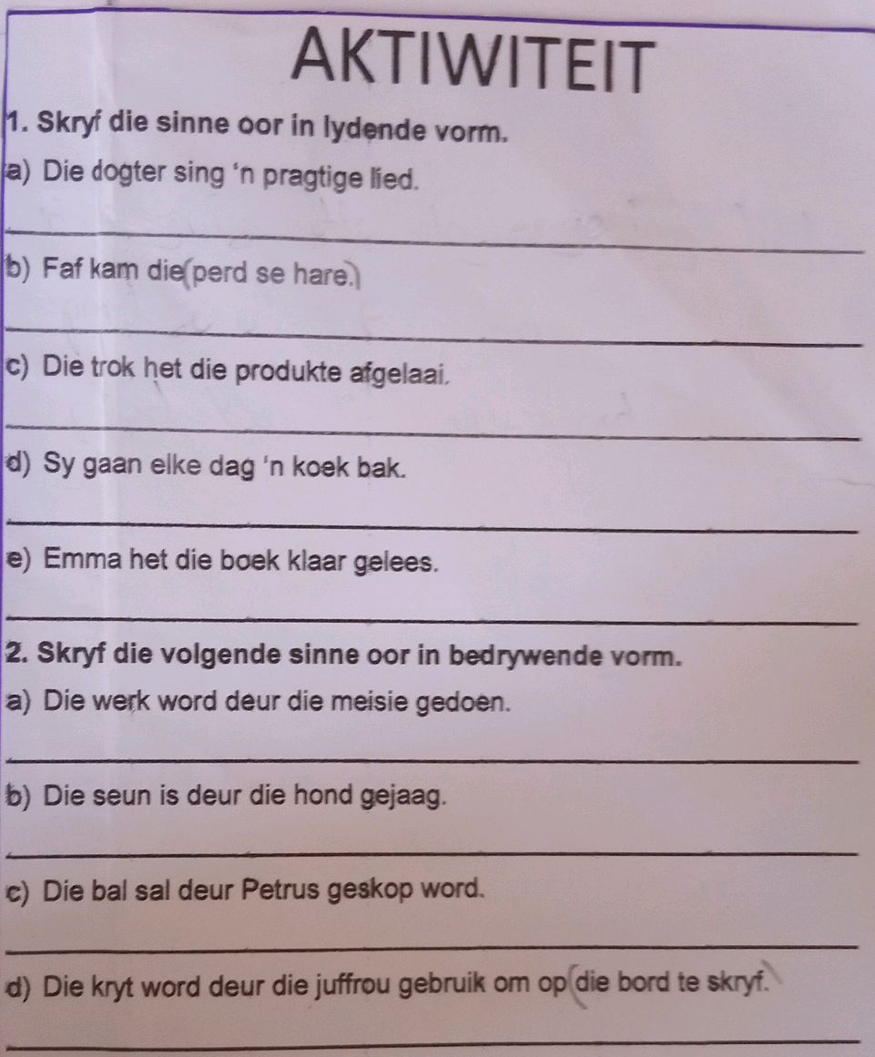 1. Skryf die sinne oor in lydende vorm. a) | StudyX