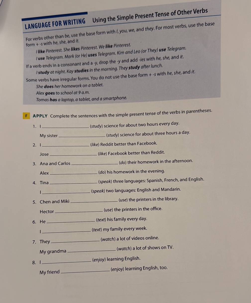 Complete the sentences with the simple | StudyX