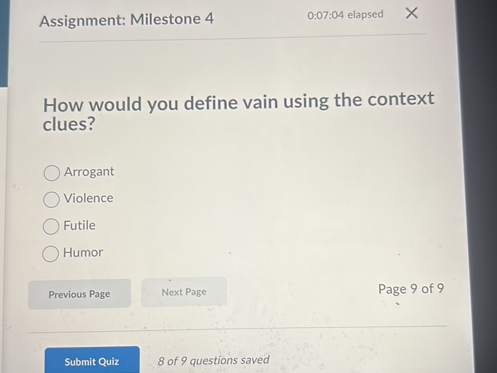 How would you define vain using the context | StudyX