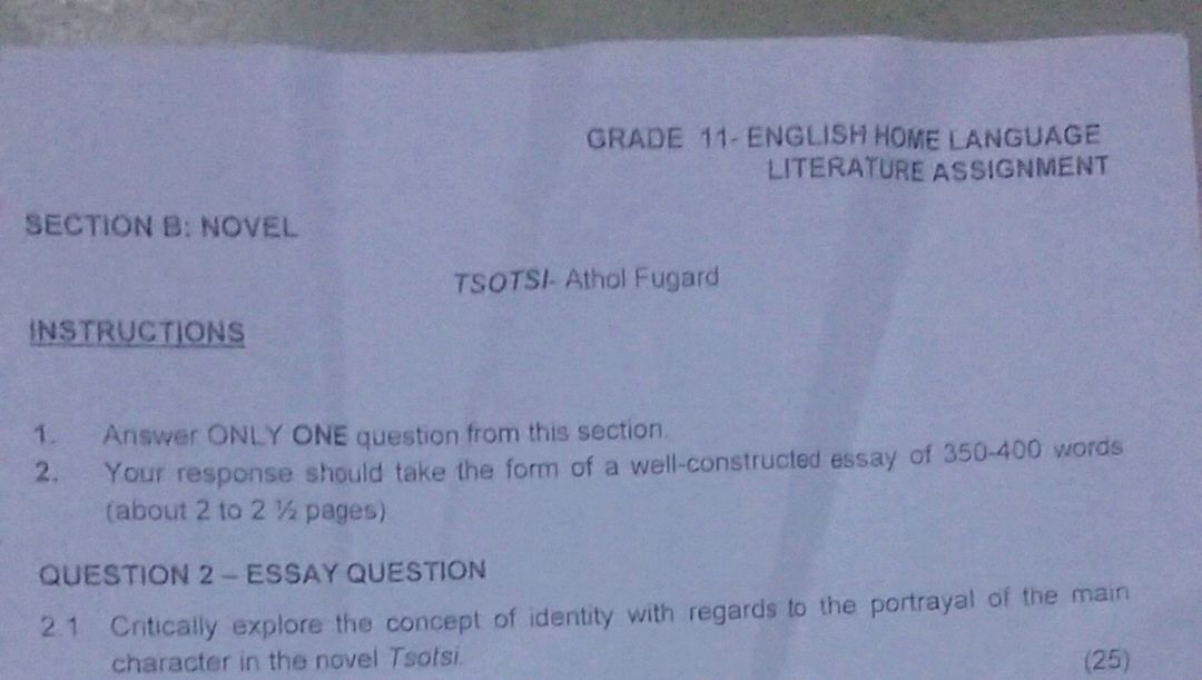 GRADE 11- ENGLISH HOME LANGUAGE LITERATURE