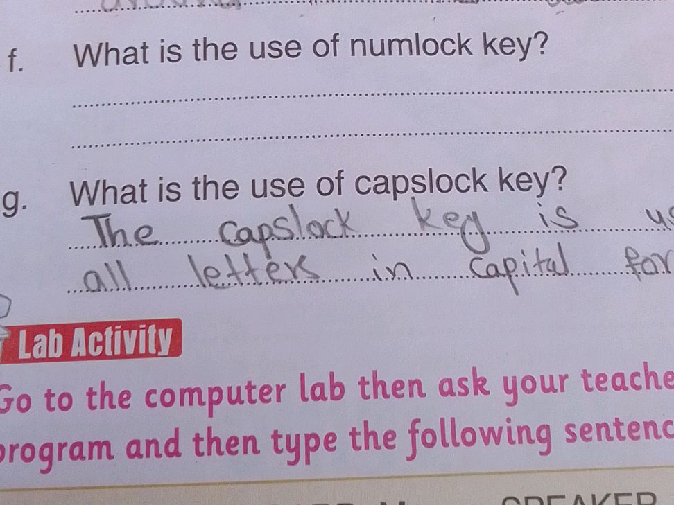 f. What is the use of numlock key? g. What | StudyX