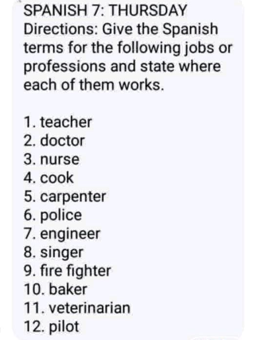 Directions: Give the Spanish terms for the | StudyX