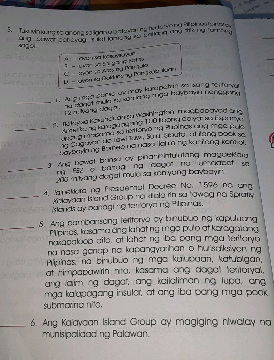 B. Tukuyin kung sa anong saligan o batayan