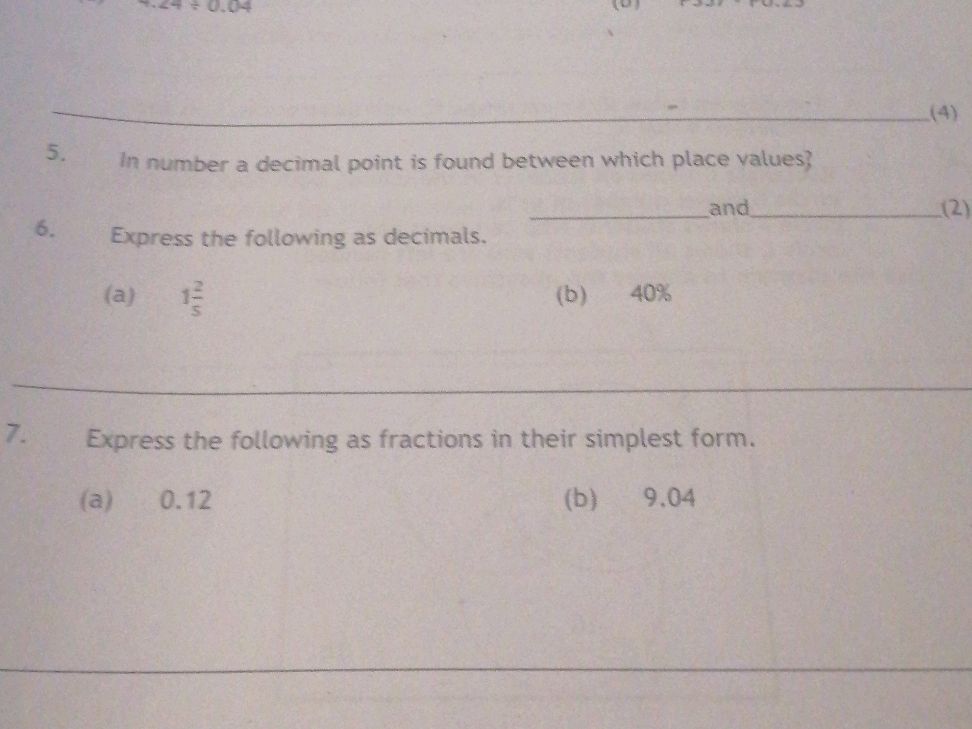 In number a decimal point is found between