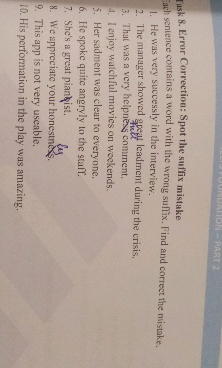 Task 8. Error Correction: Spot the suffix | StudyX