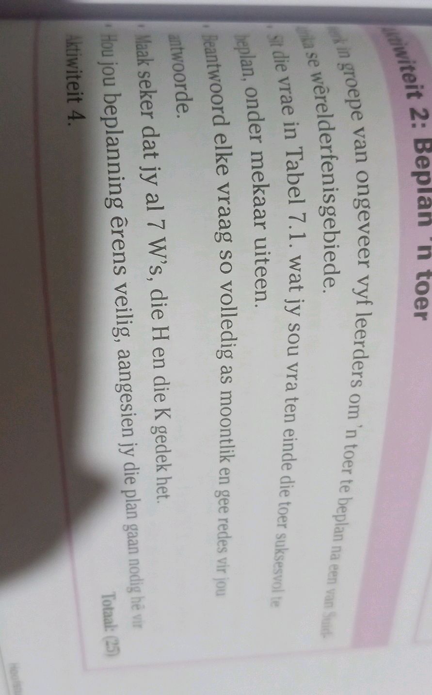 Aktiwiteit 2: Beplan 'n toer Berk in groepe | StudyX