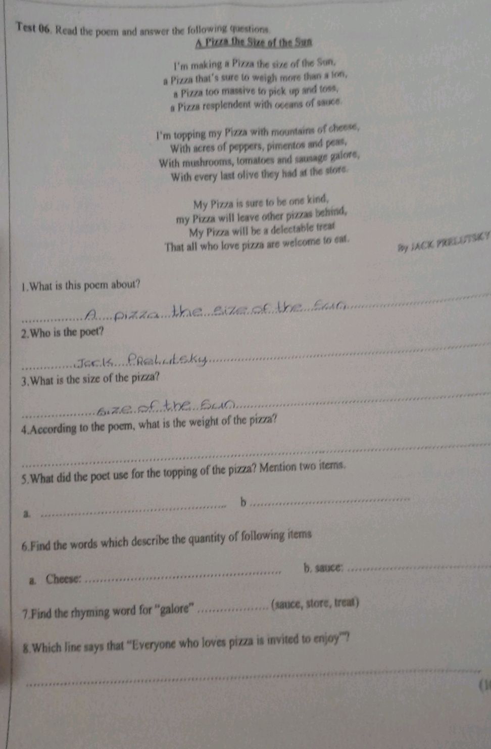 Test 06. Read the poem and answer the | StudyX
