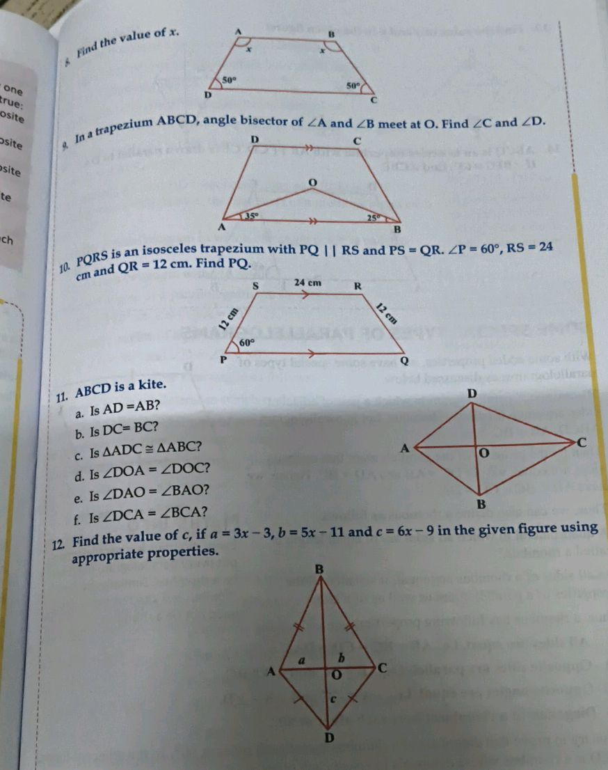 8. Find the value of x. 9. In a trapezium | StudyX