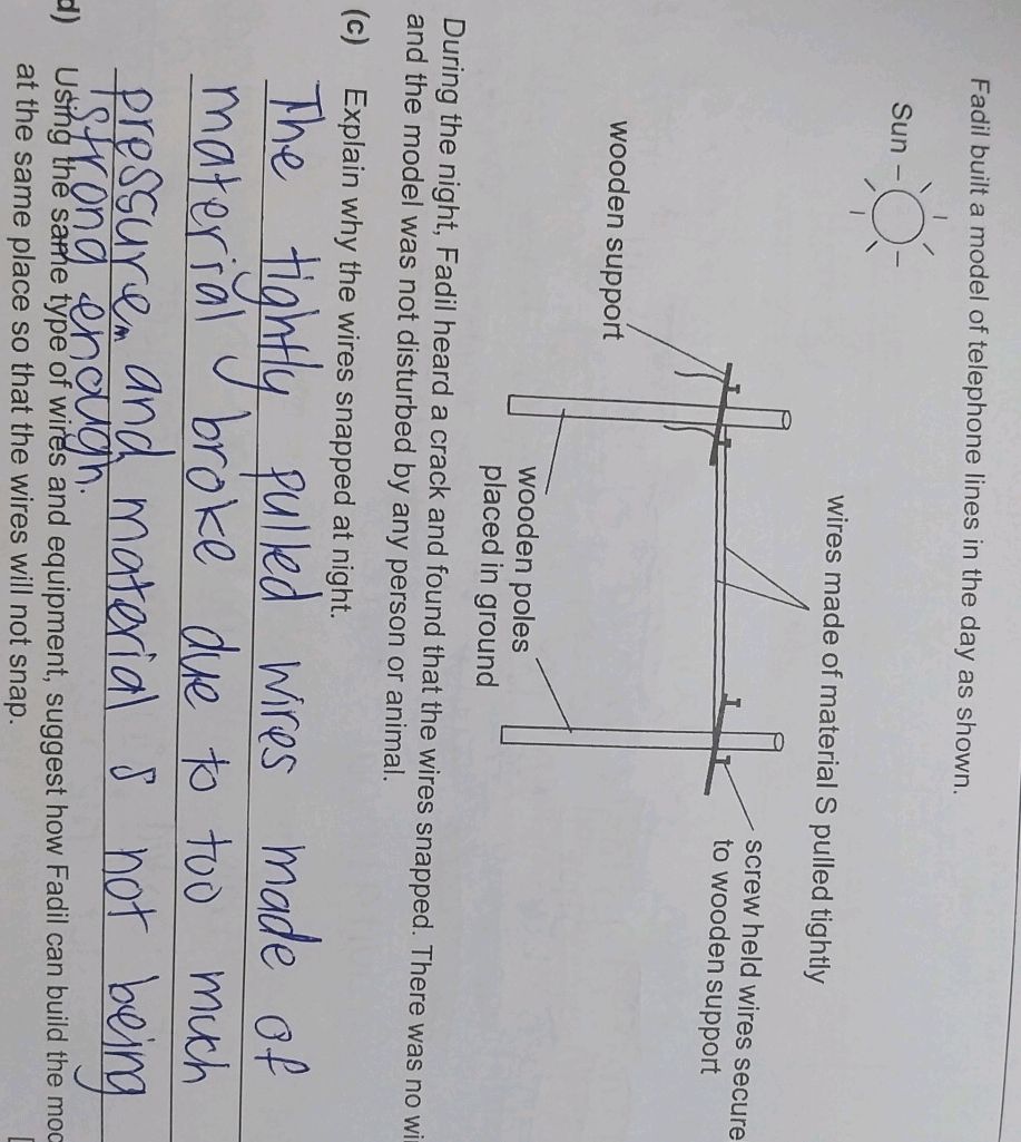 (c) Explain why the wires snapped at night. | StudyX