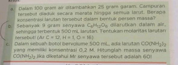a. Dalam 100 gram air ditambahkan 25 gram | StudyX
