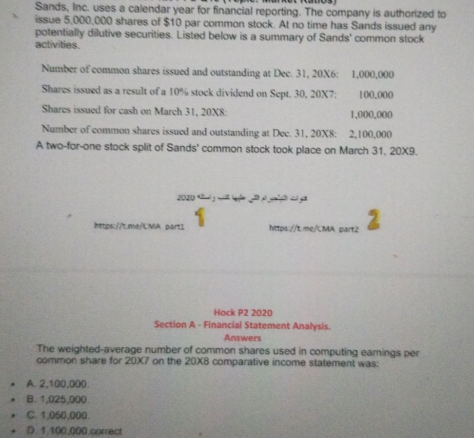 Sands, Inc. uses a calendar year for | StudyX
