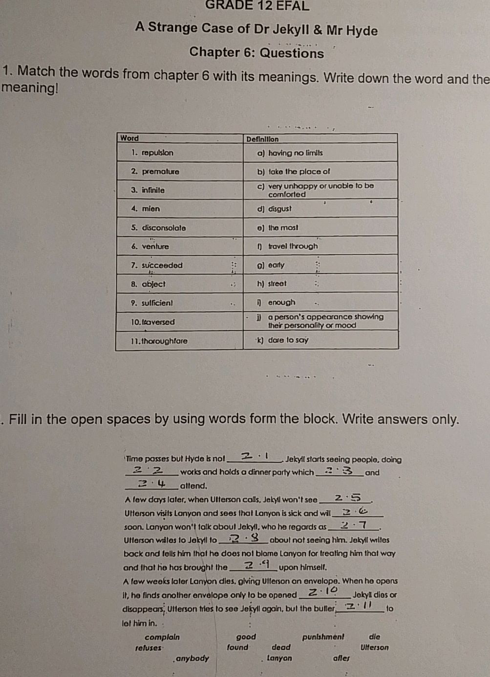 1. Match the words from chapter 6 with its | StudyX
