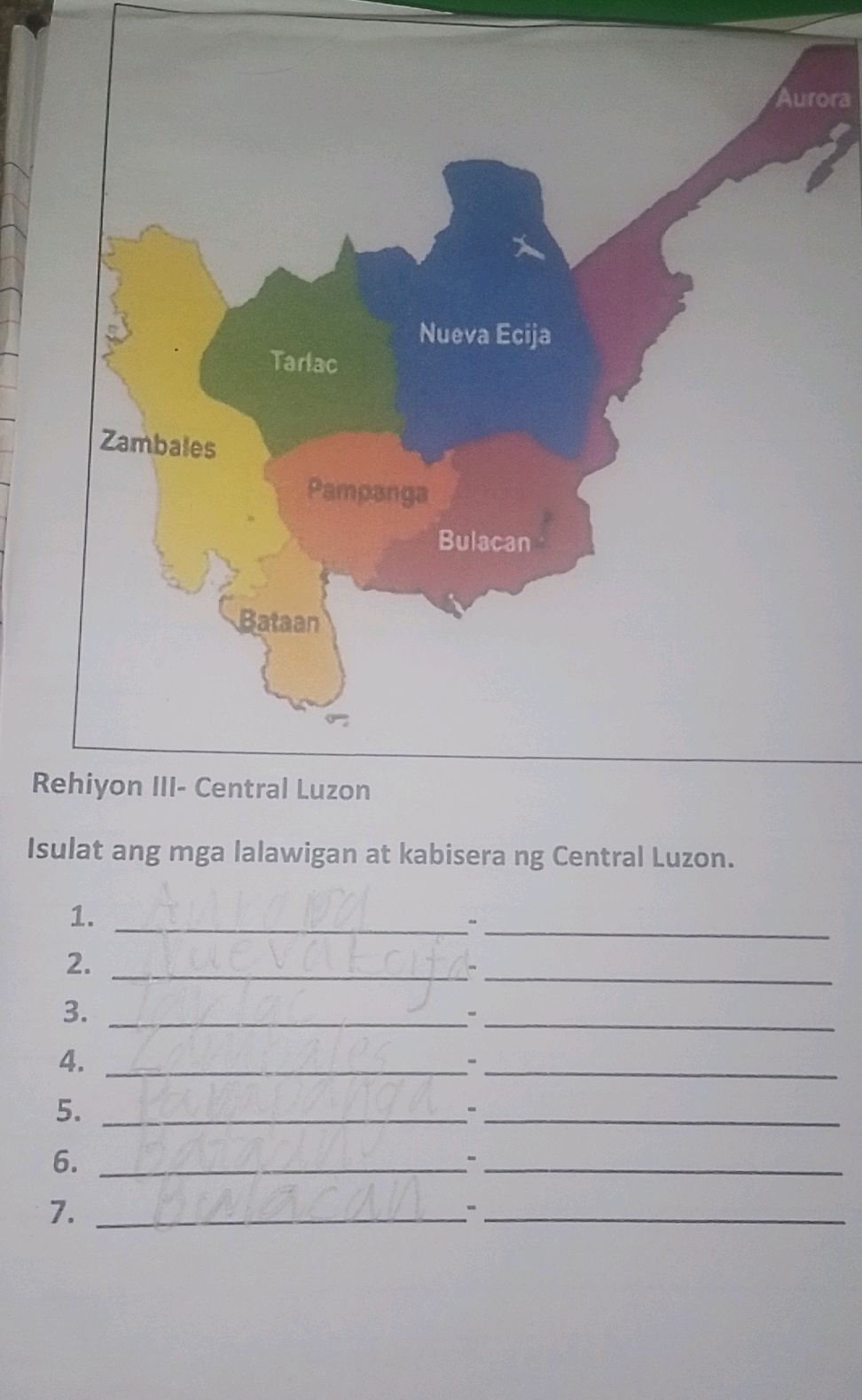 Rehiyon III- Central Luzon Isulat ang mga
