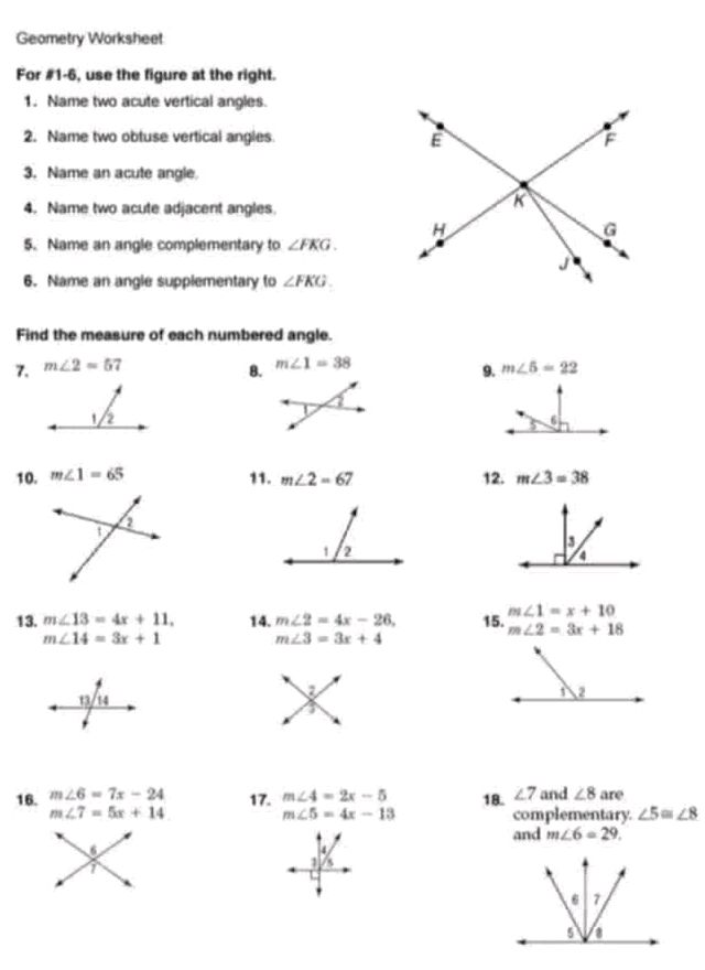 Geometry Worksheet For #1-6, use the figure