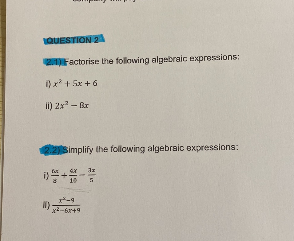 2.1) Factorise the following algebraic | StudyX