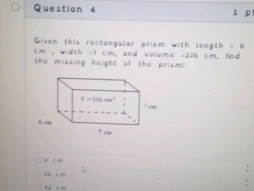 Given this rectangular prism with length = 6 | StudyX