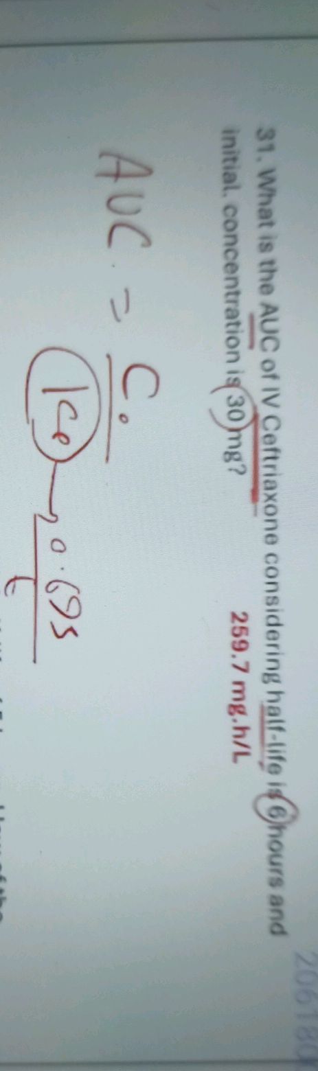 What is the AUC of IV Ceftriaxone