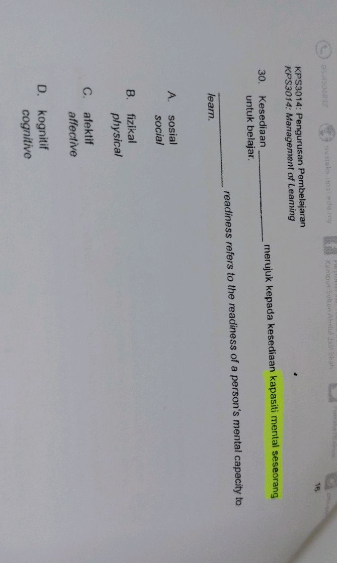 30. Kesediaan untuk belajar merujuk kepada | StudyX