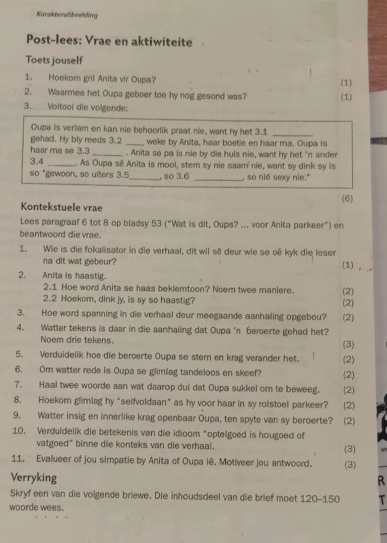 1. Hoekom gril Anita vir Oupa? 2. Waarmee | StudyX
