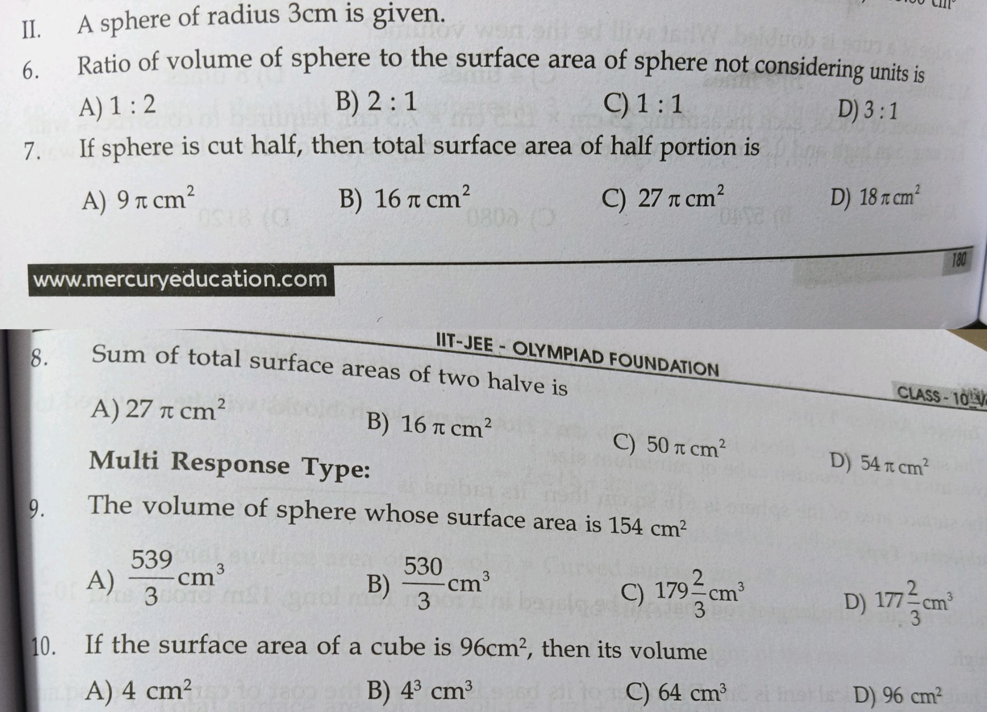 II. A sphere of radius 3cm is given. 6. | StudyX