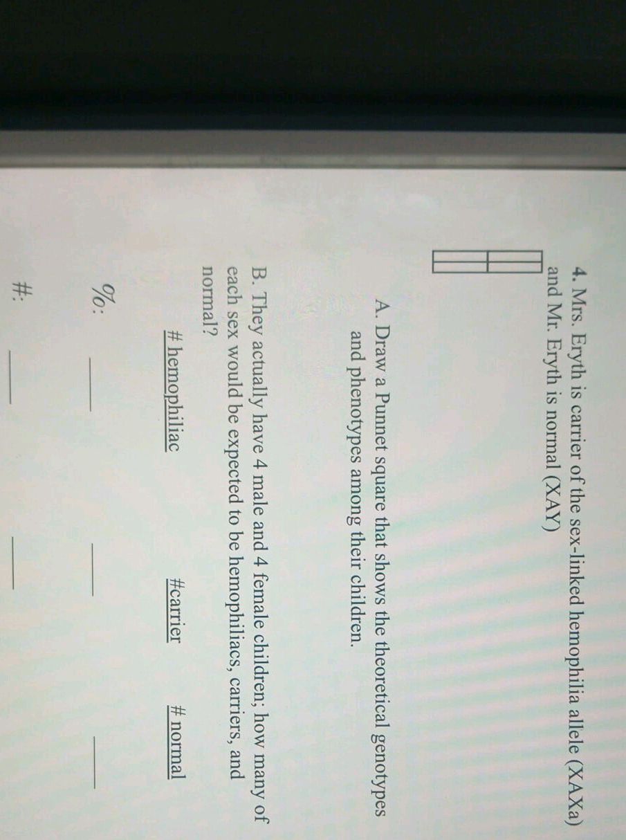 Mrs. Eryth is carrier of the sex-linked