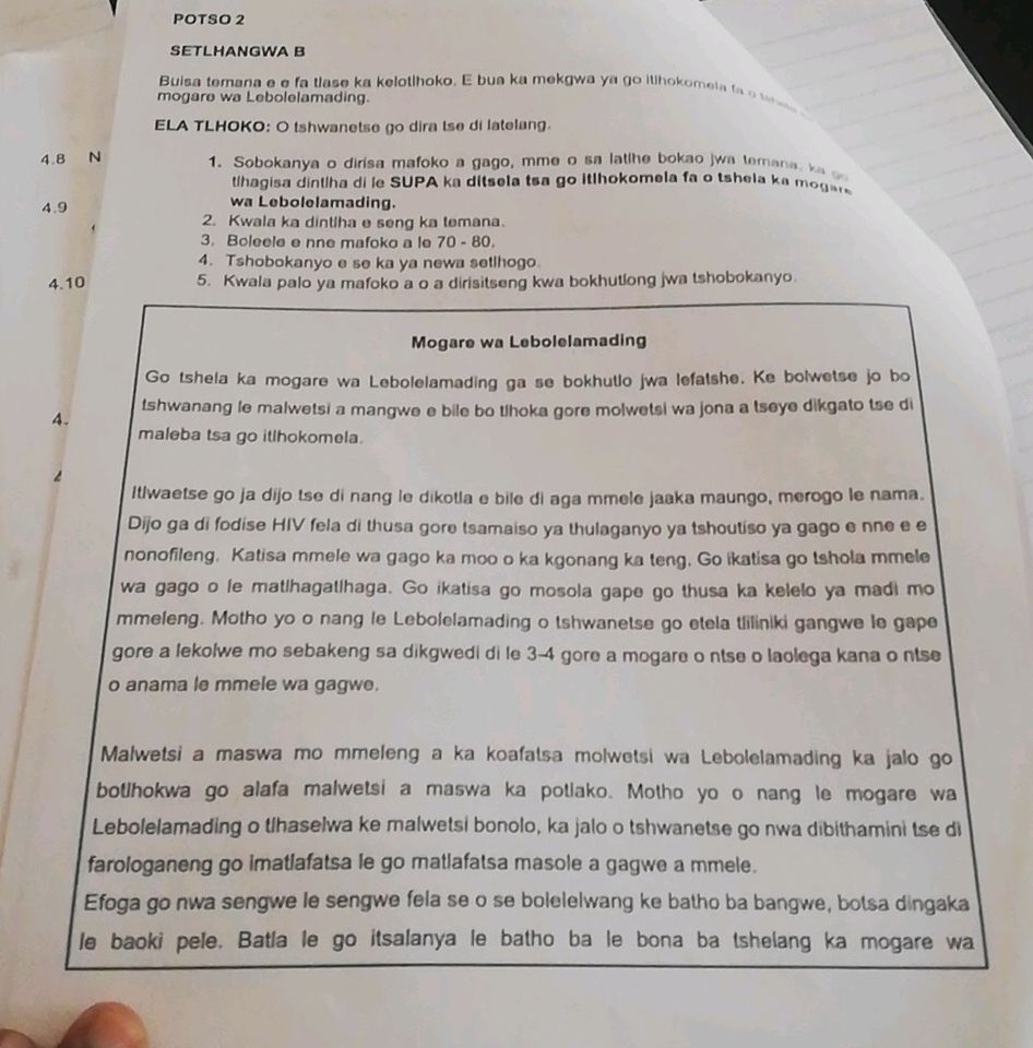 1. Sobokanya o dirisa mafoko a gago, mme o | StudyX