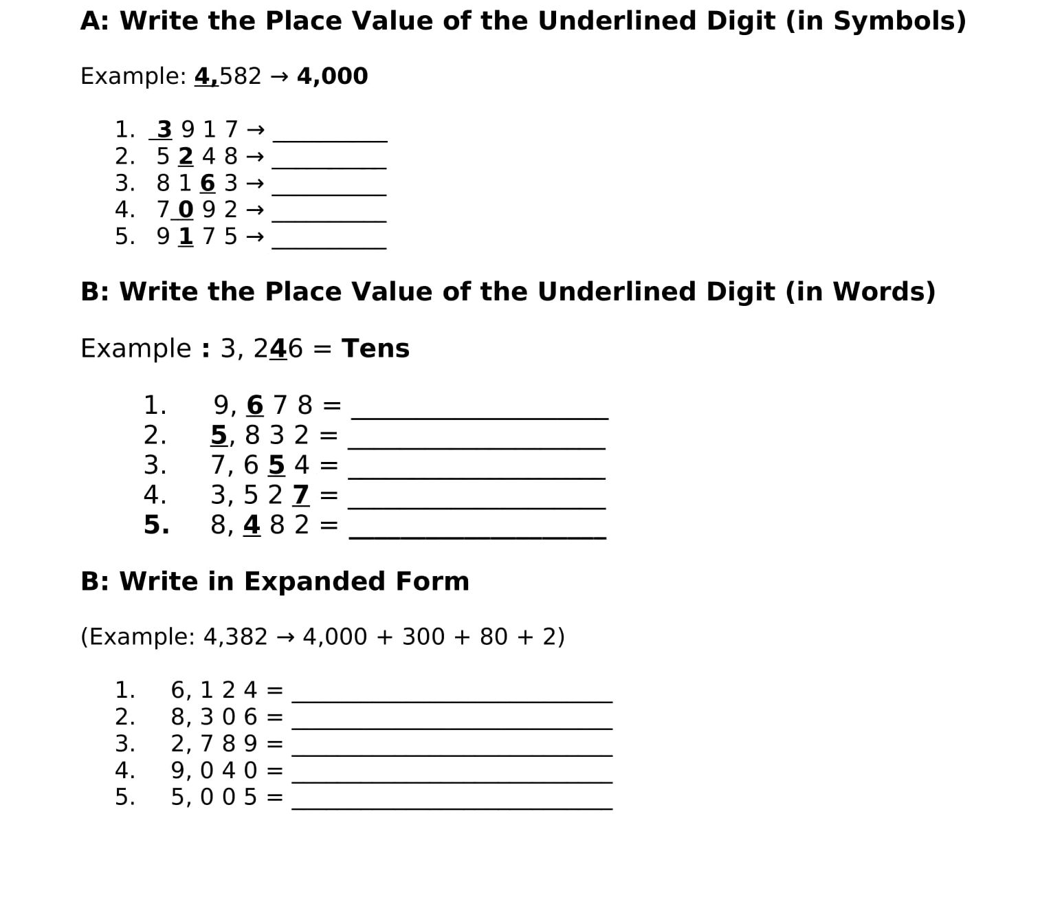 A: Write the Place Value of the Underlined | StudyX