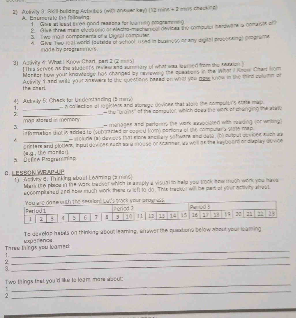 2) Activity 3: Skill-building Activities