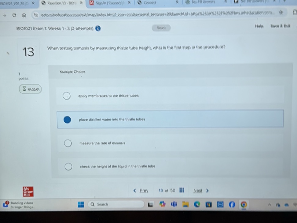 When testing osmosis by measuring thistle | StudyX