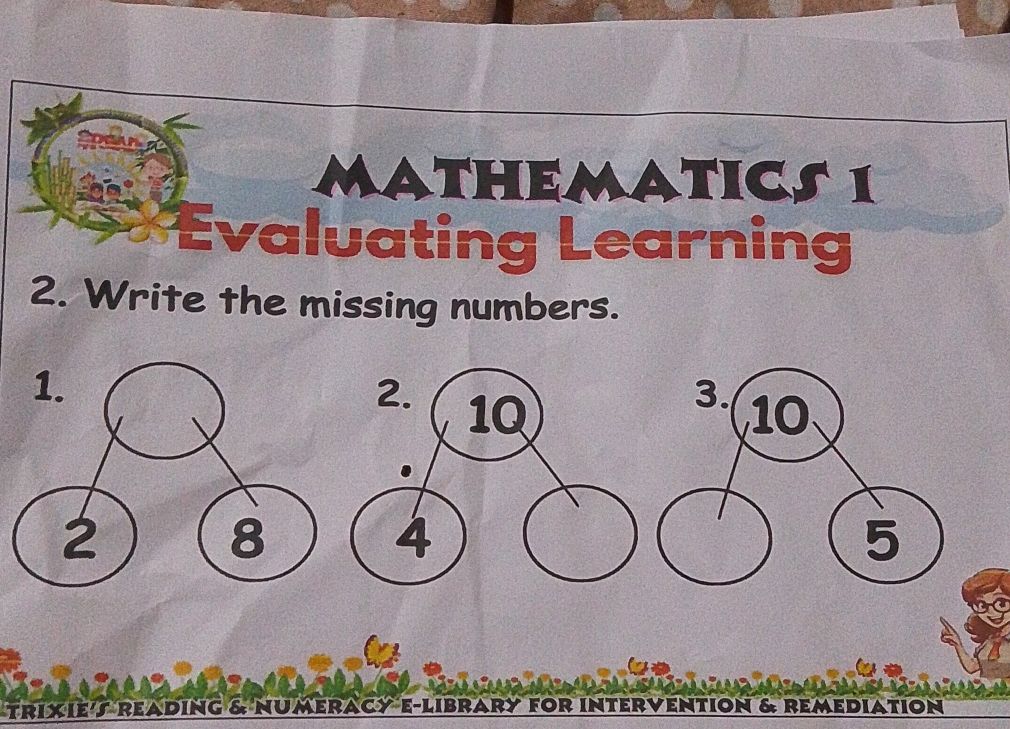 Write the missing numbers. 1. ( ) / \ 2 8 2.