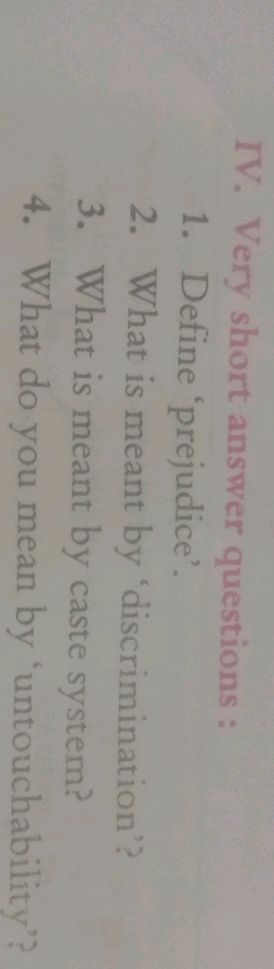 IV. Very short answer questions: 1. Define | StudyX
