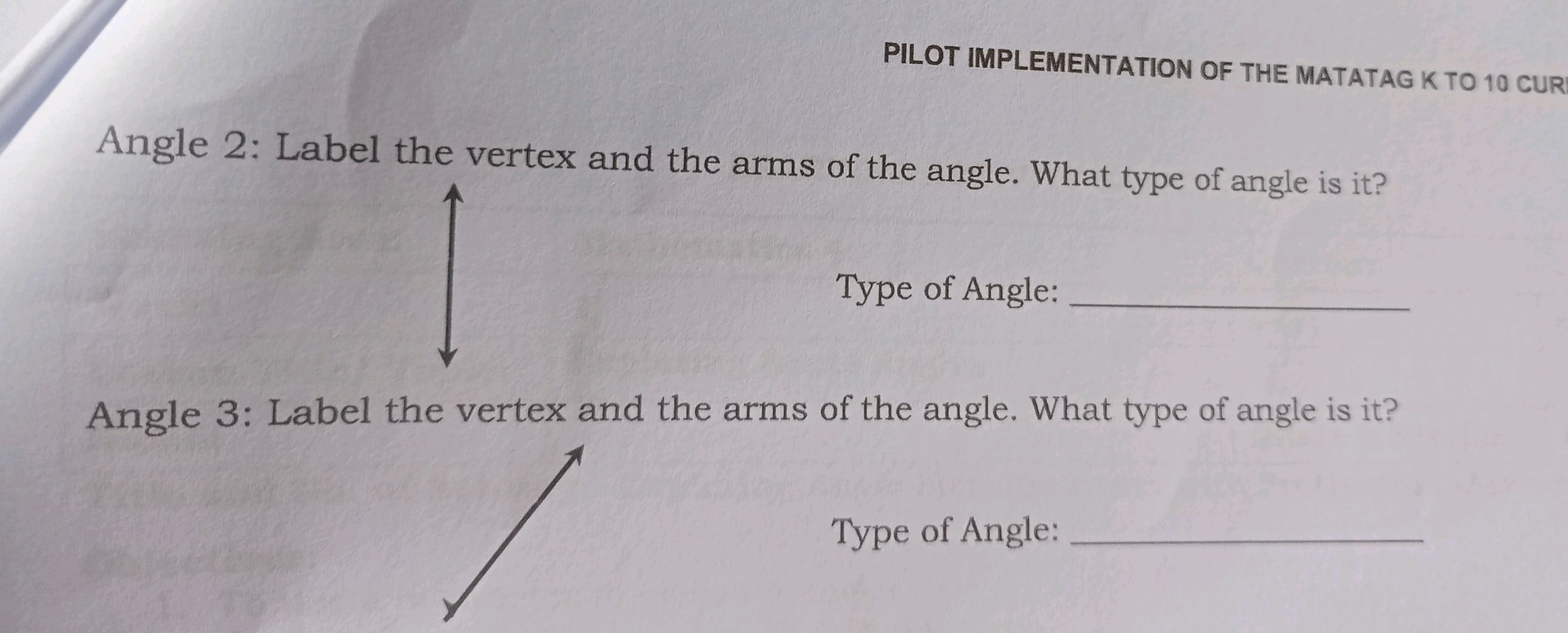 Angle 2: Label the vertex and the arms of