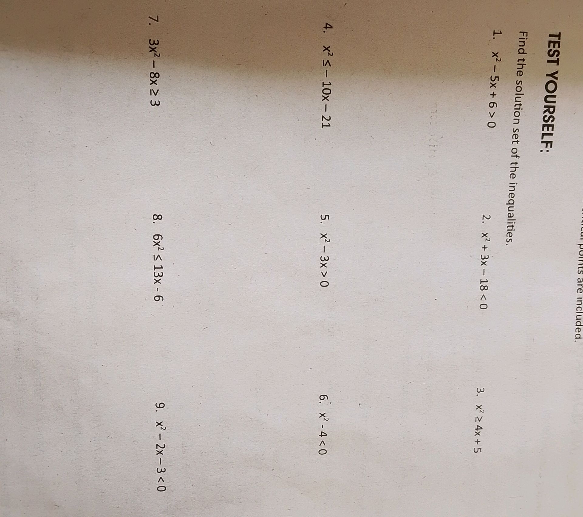 Find the solution set of the inequalities. | StudyX