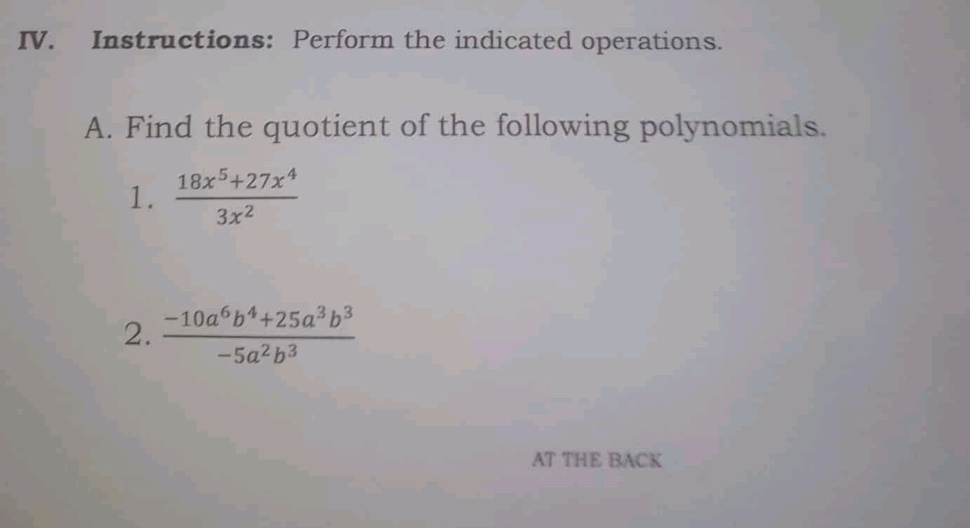IV. Instructions: Perform the indicated | StudyX