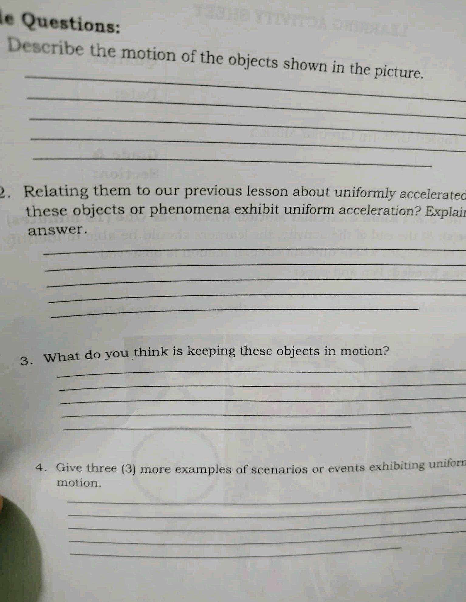 Describe the motion of the objects shown in | StudyX