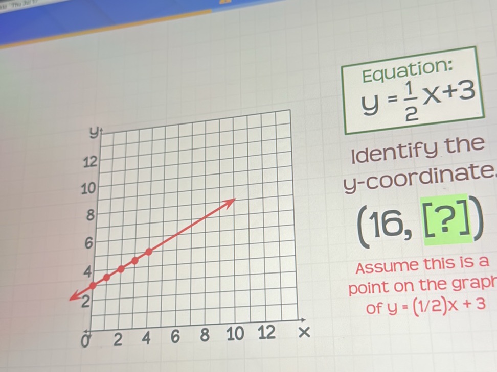 Equation: $y = {1}{2}x + 3$ Identify the | StudyX