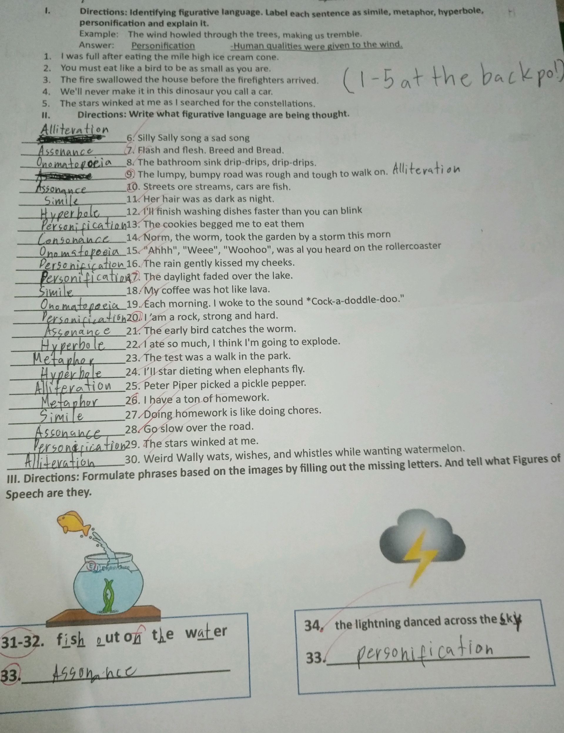 I. Directions: Identifying figurative | StudyX