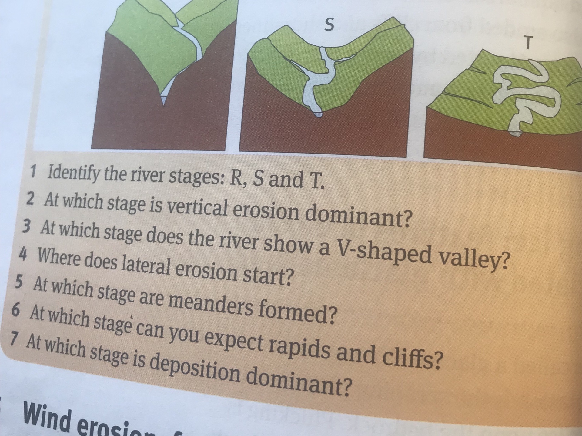 1 Identify the river stages: R, S and T. 2